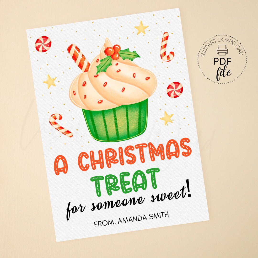 Printable Christmas Cupcake Gift Tag, Personalized A Christmas Treat ...