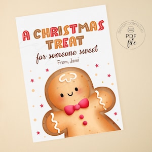 Printable Gingerbread Man Gift Tag, Personalized Christmas Treat for ...