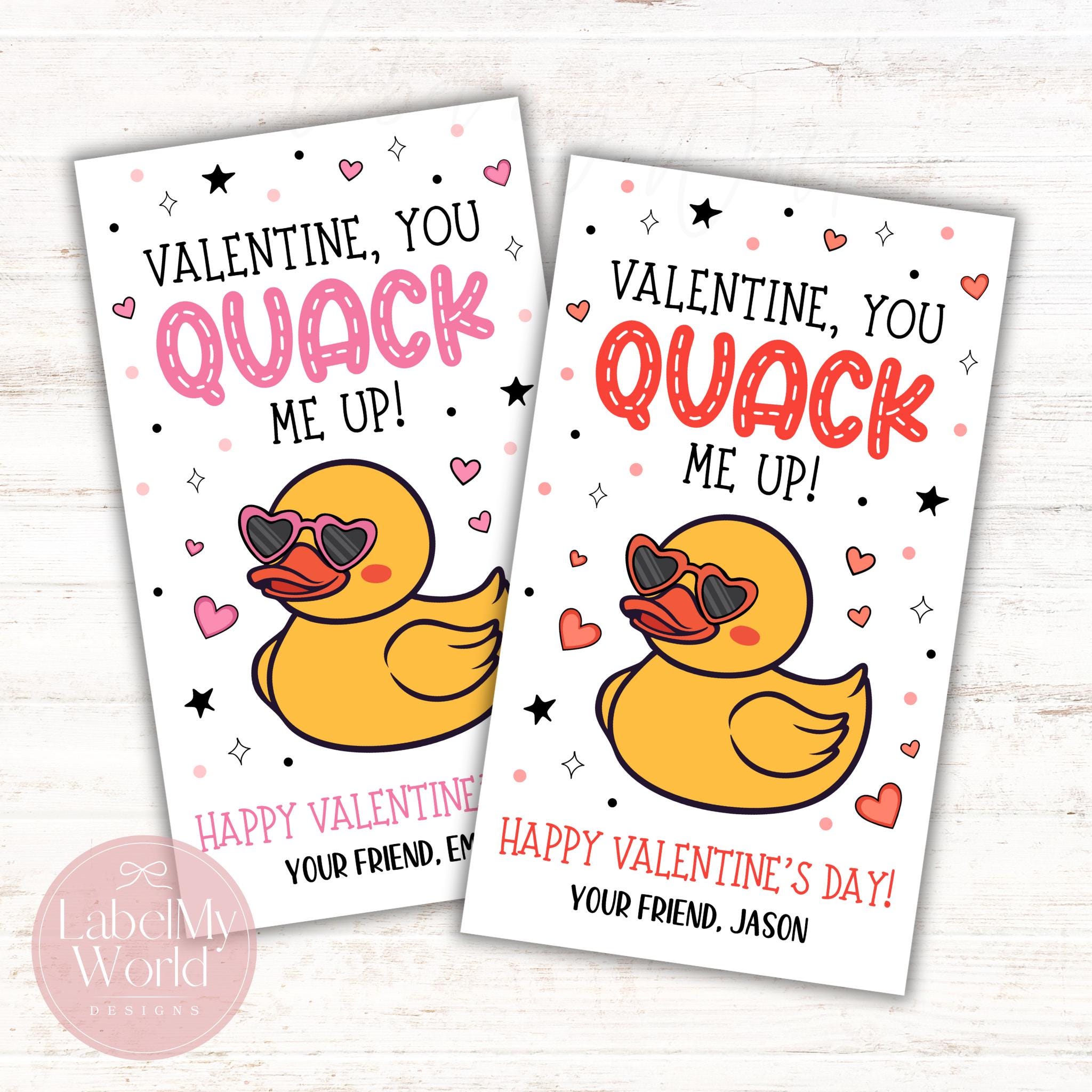 Rubber Duck Valentine Gift Tag, You Quack Me up Valentine's Day Cards ...