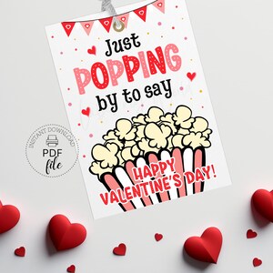 Printable Valentine Popcorn Tag, Personalized Just Popping by to Say ...