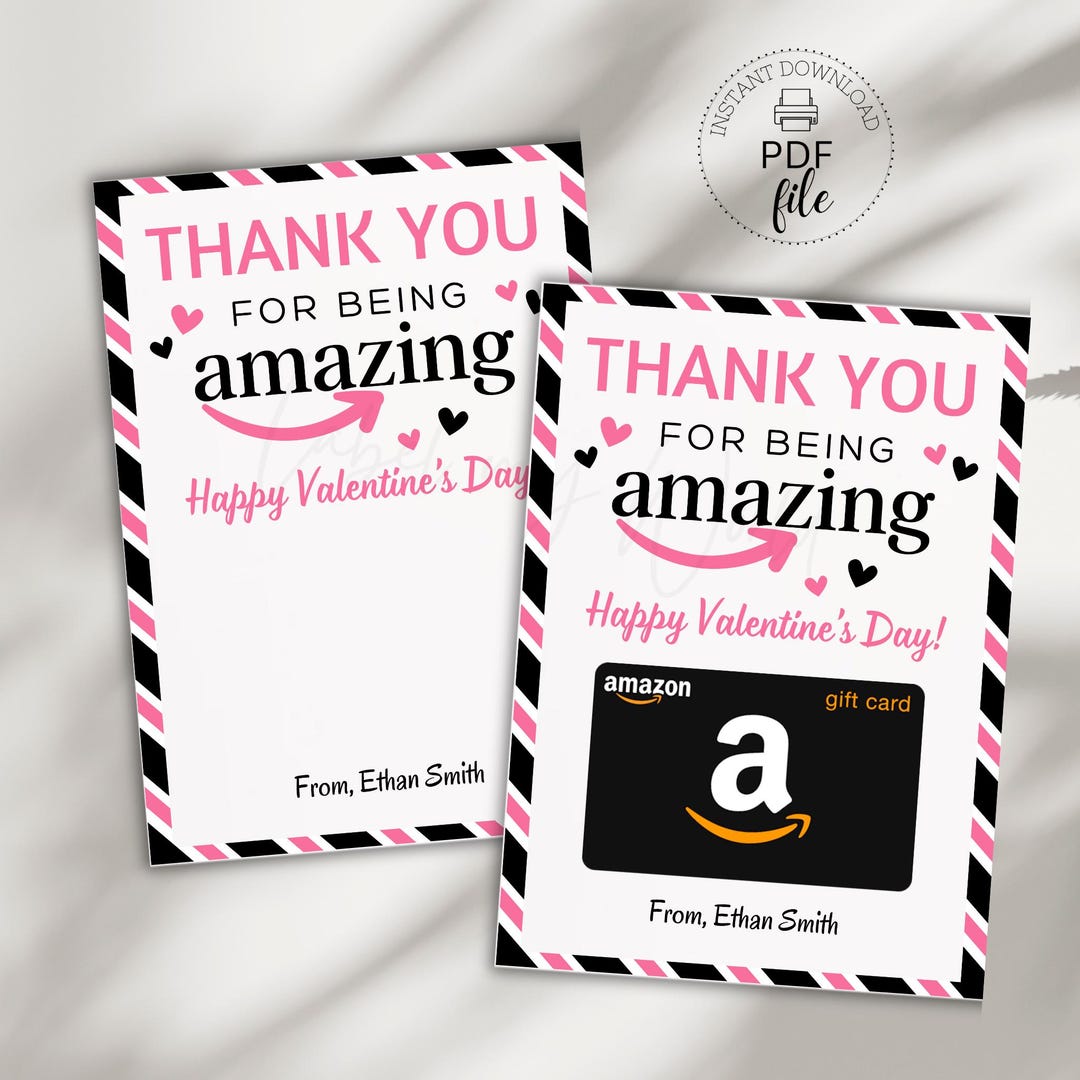 Printable Valentine Gift Card Holder Template, Personalized Thank You ...