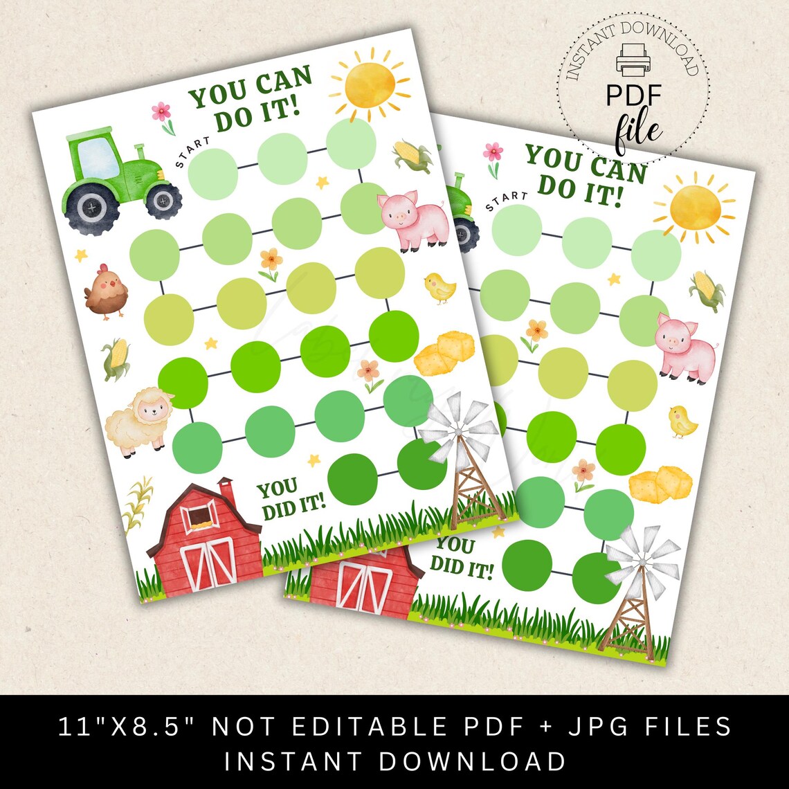 Printable Farm Reward Chart for Kids, Green Tractor Behavior Sticker ...