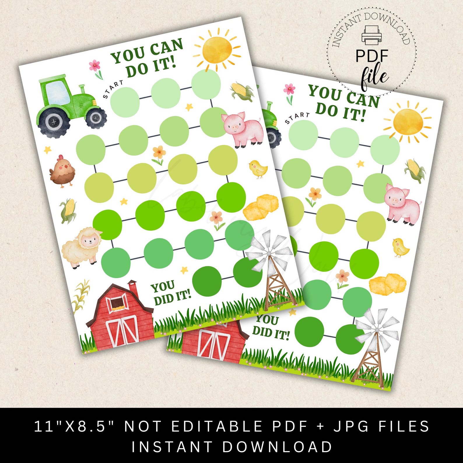 Printable Farm Reward Chart for Kids, Green Tractor Behavior Sticker ...