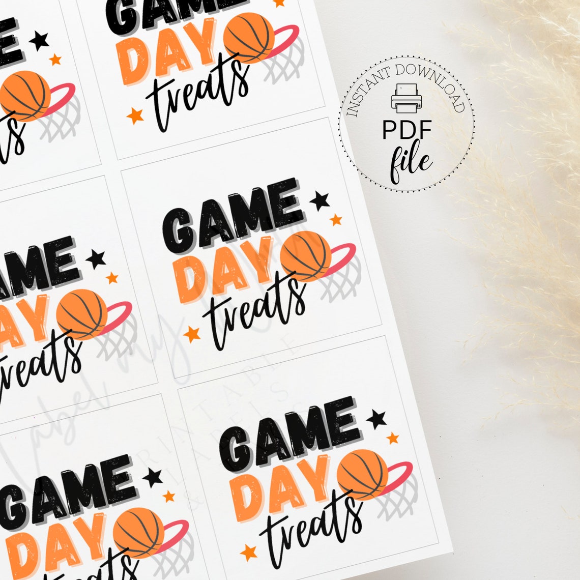 Basketball Game Day Tags Game Day Treats Square Hang Tags Printable ...