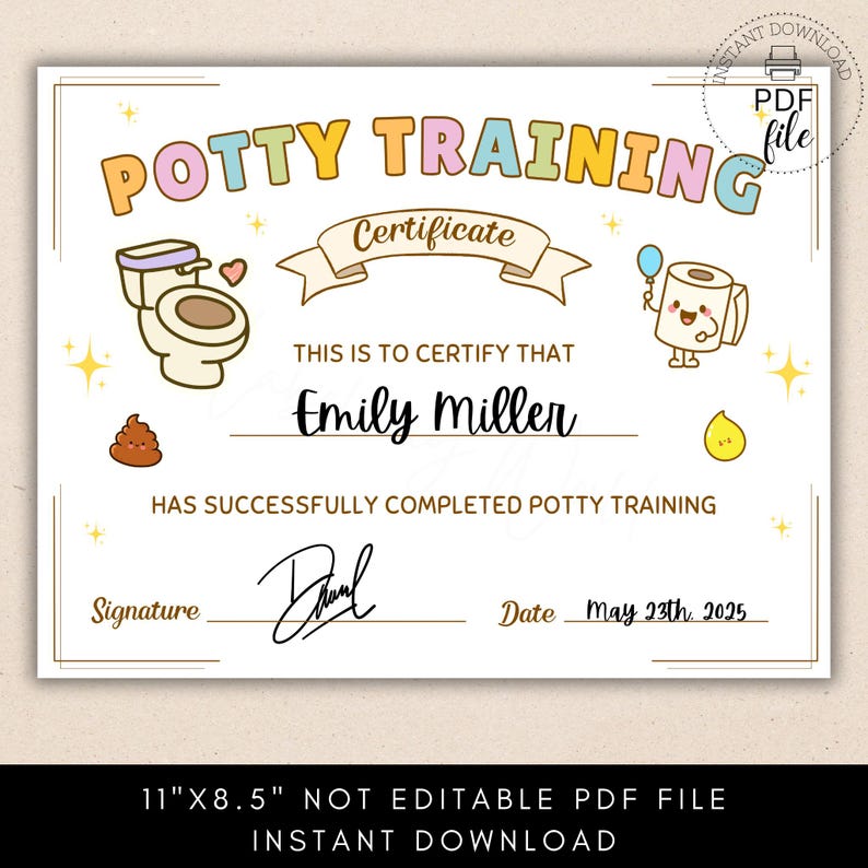 Printable Potty Training Certificate for Toddlers, Toilet Training ...
