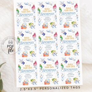 Printable Build Your Own Snowman Tag, Personalized Winter School ...