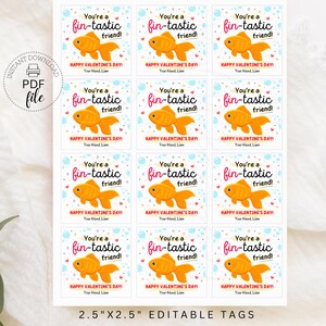 Printable Valentine Goldfish Gift Tag, You're a Fin-tastic Friend 2.5 ...