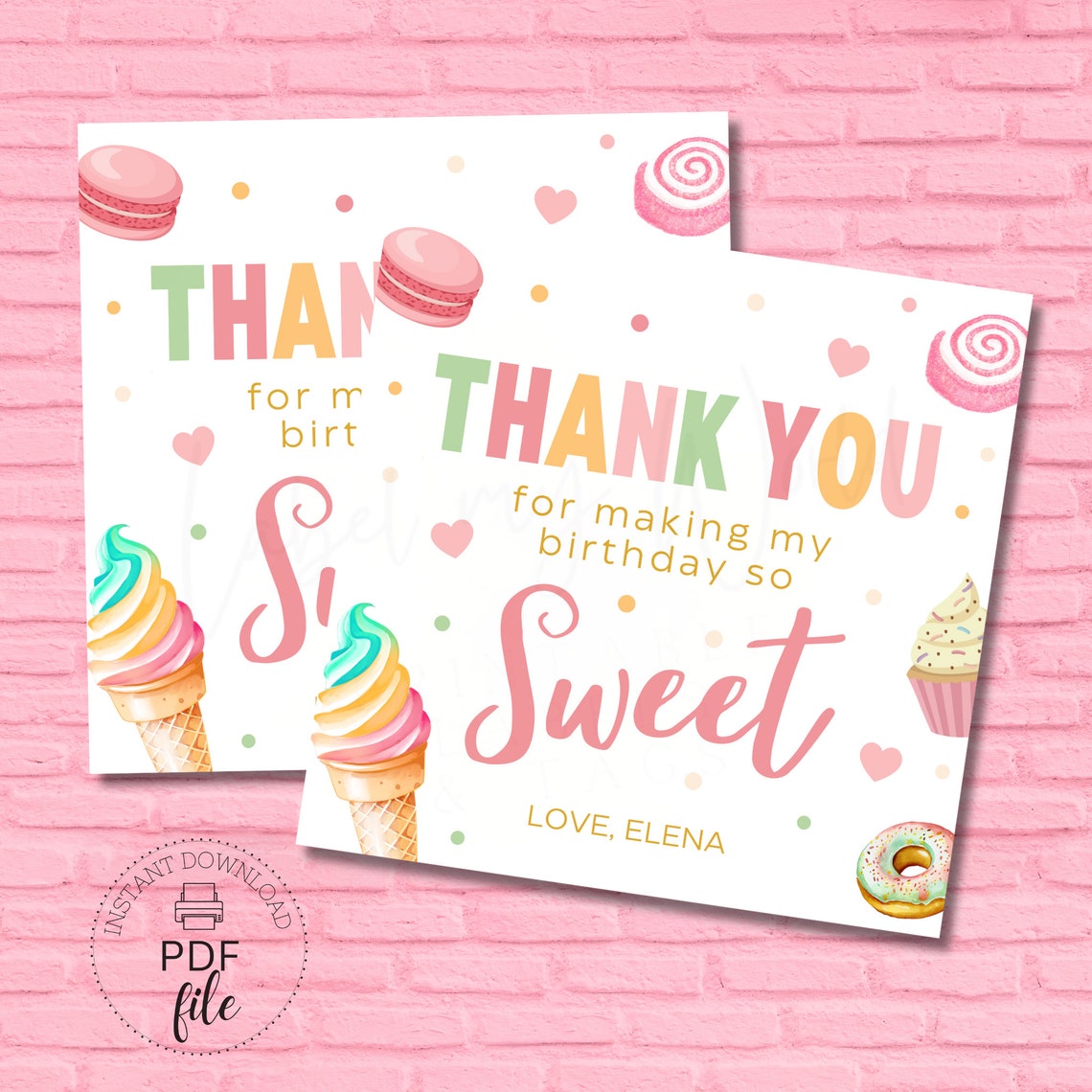 Printable Thank You Birthday Party Favor Tag Personalized Thanks for ...