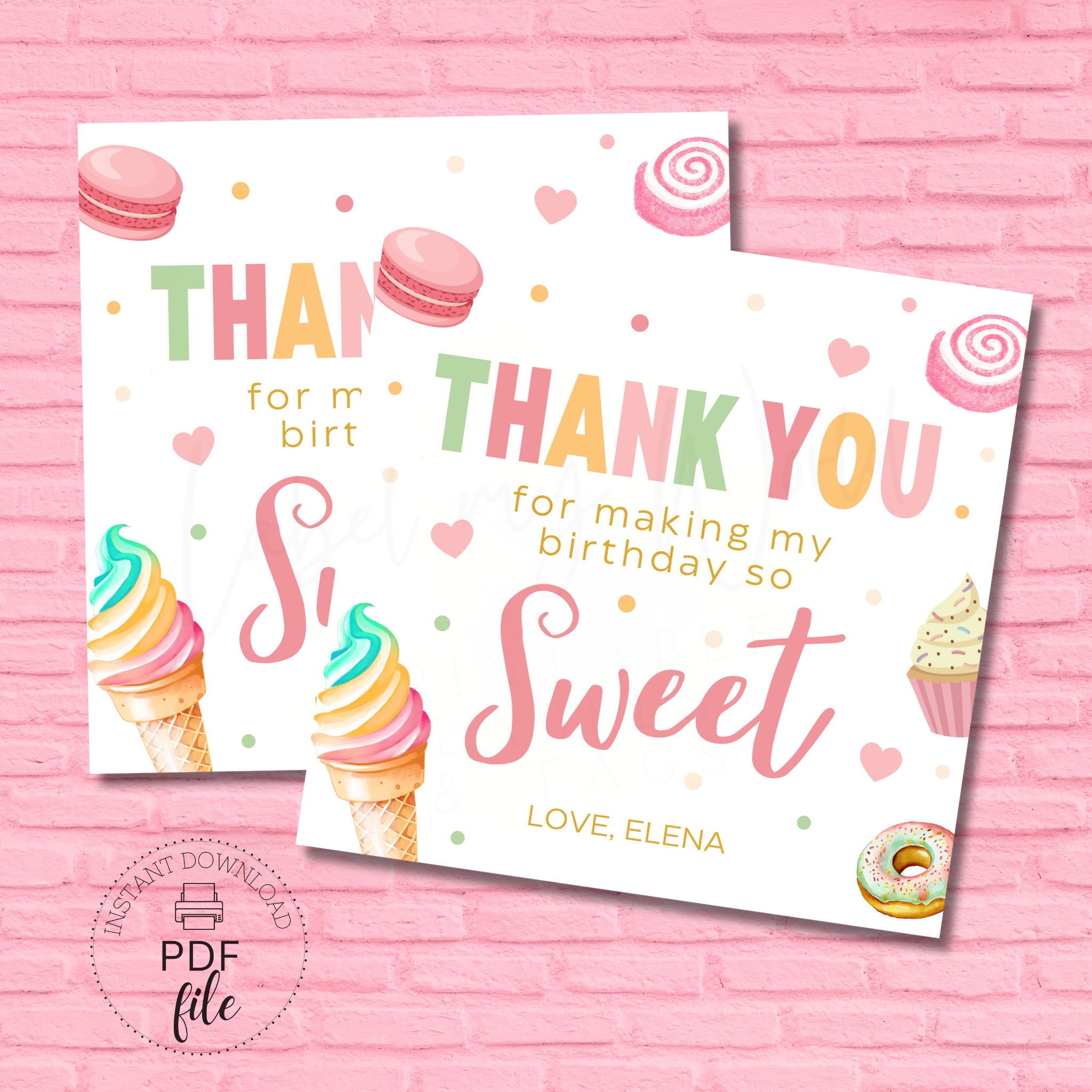 Printable Thank You Birthday Party Favor Tag Personalized Thanks for ...