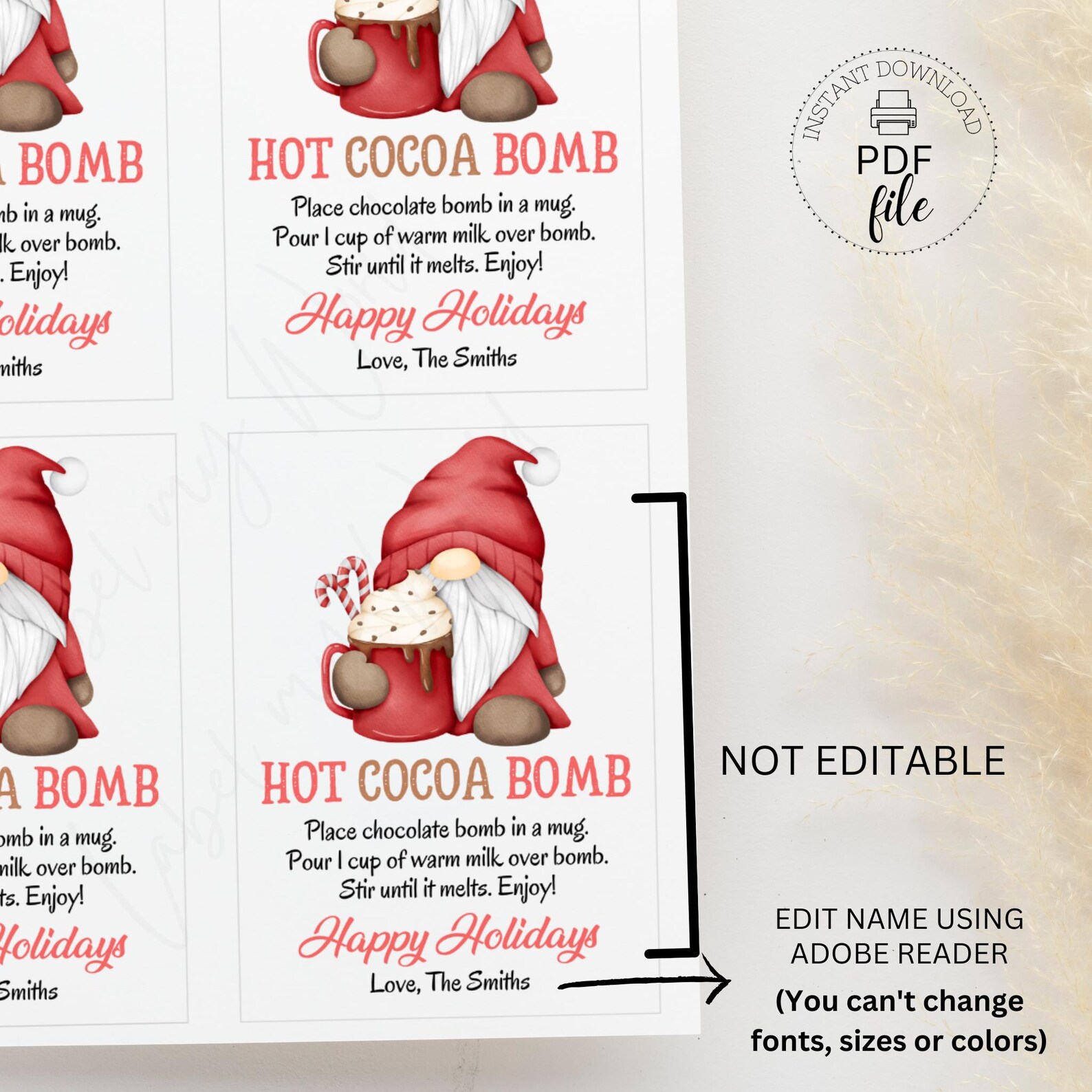 Printable Christmas Hot Cocoa Bomb Tag, Personalized Hot Chocolate Bomb ...