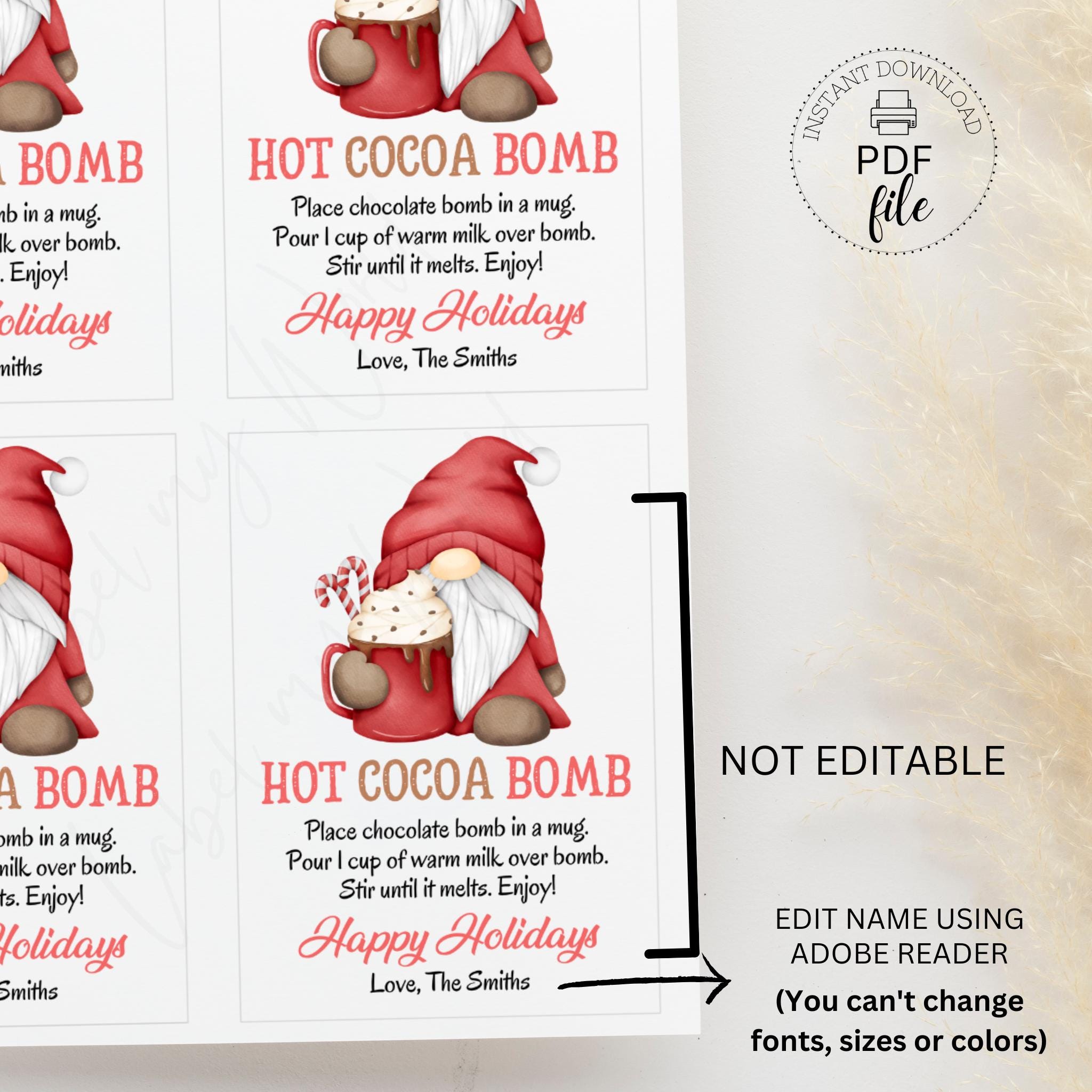 Printable Christmas Hot Cocoa Bomb Tag, Personalized Hot Chocolate Bomb ...
