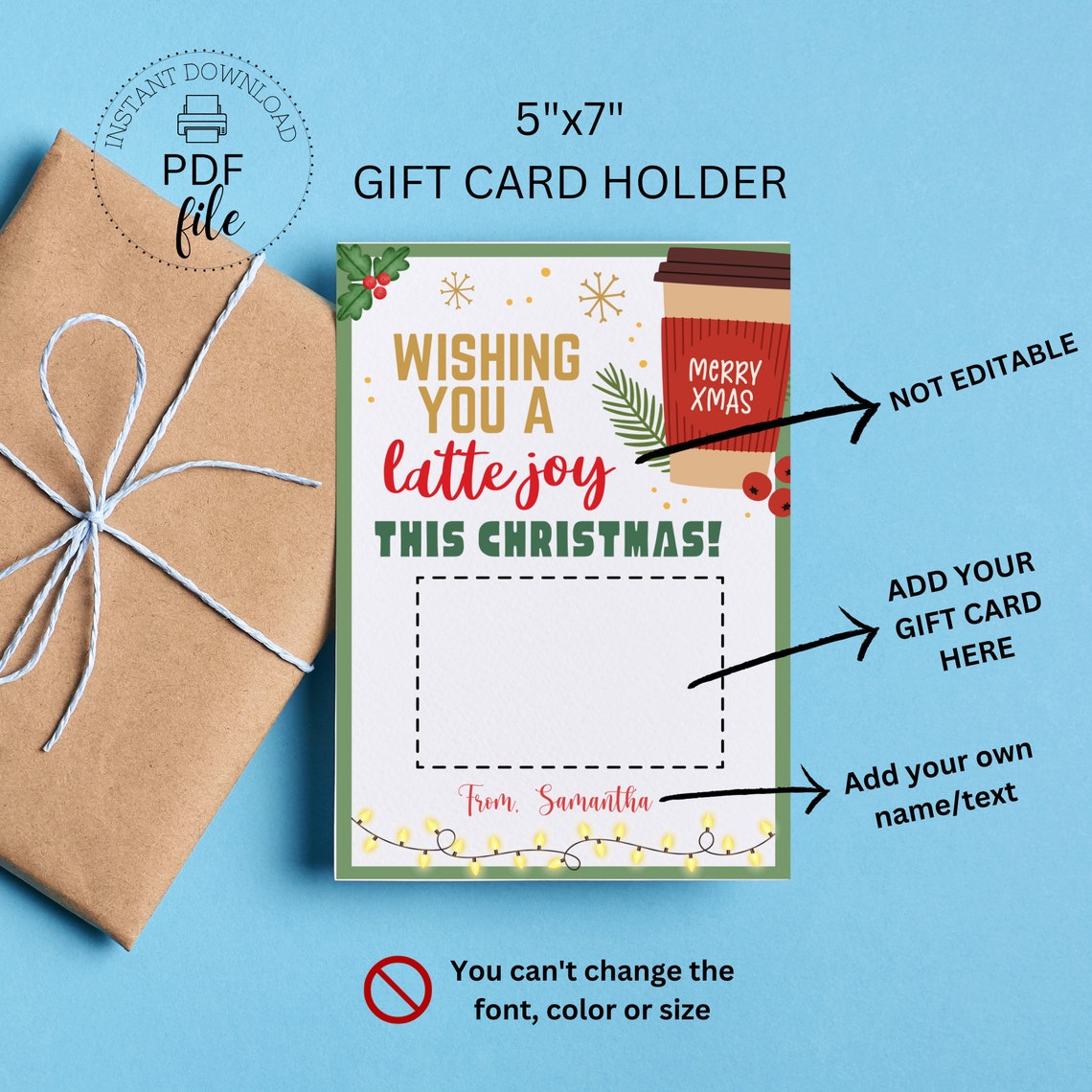 Printable Christmas Coffee Gift Card Holder Template | Wishing You A ...