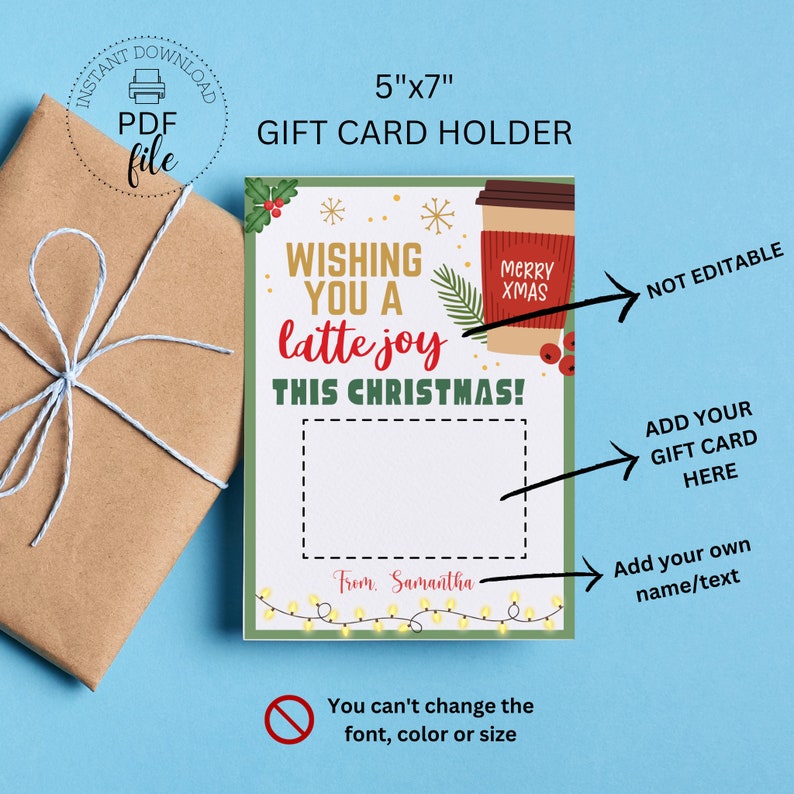 Printable Christmas Coffee Gift Card Holder Template | Wishing You A ...