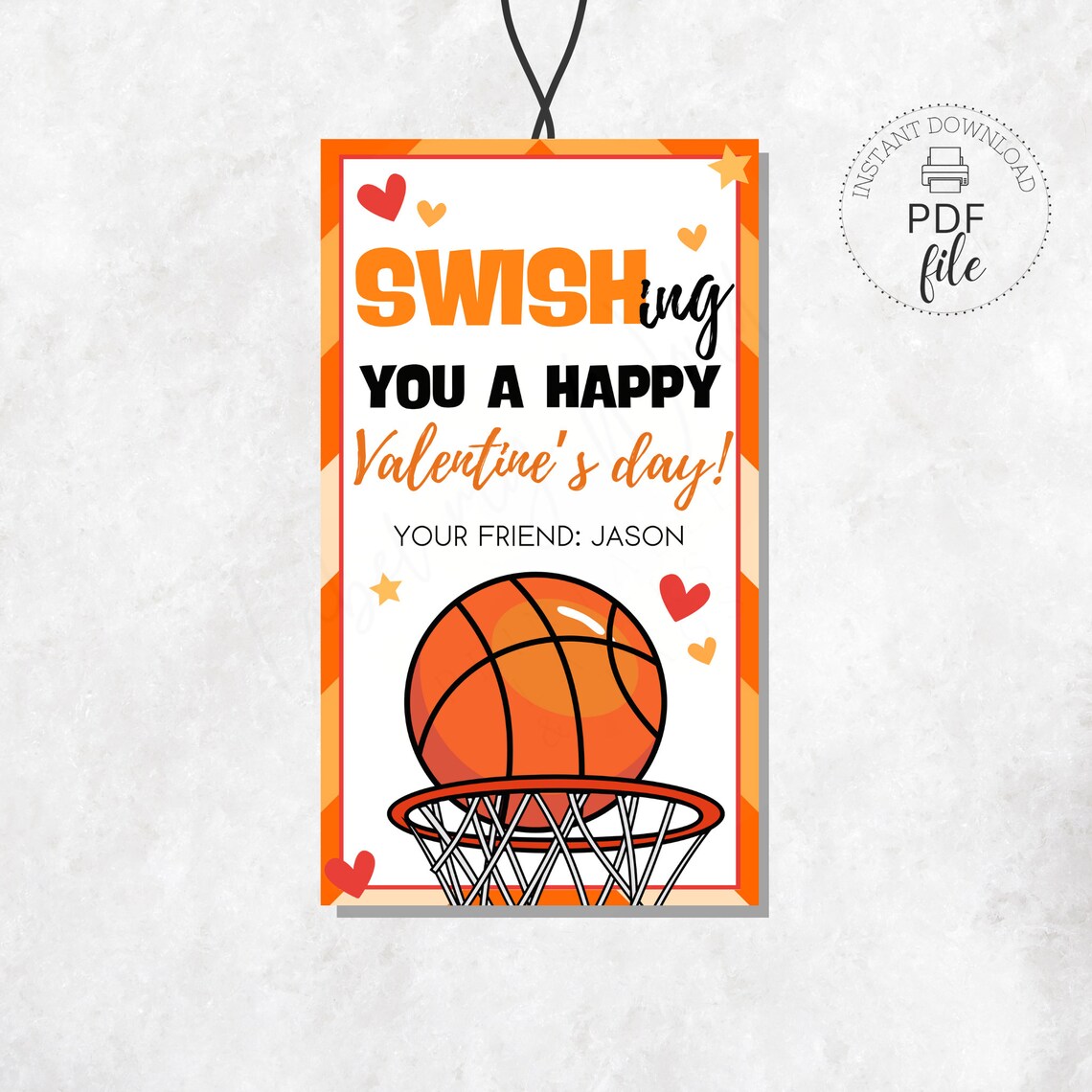 Swishing You a Happy Valentine's Day Basketball Gift Tag (PDF Download ...