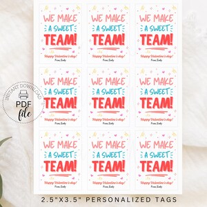 Printable We Make a Sweet Team Gift Tag, Personalized Happy Valentine's ...
