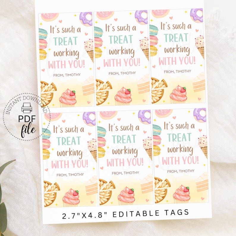 Printable It's Such A Treat Working With You Gift Tag, Personalized ...