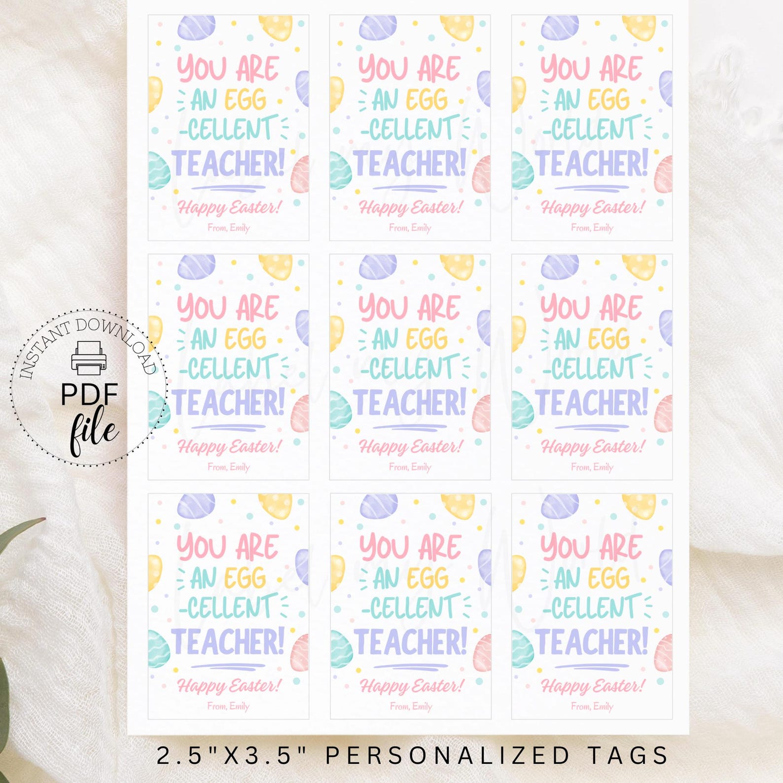 Printable You Are an Egg-cellent Teacher Gift Tag, Personalized Happy ...