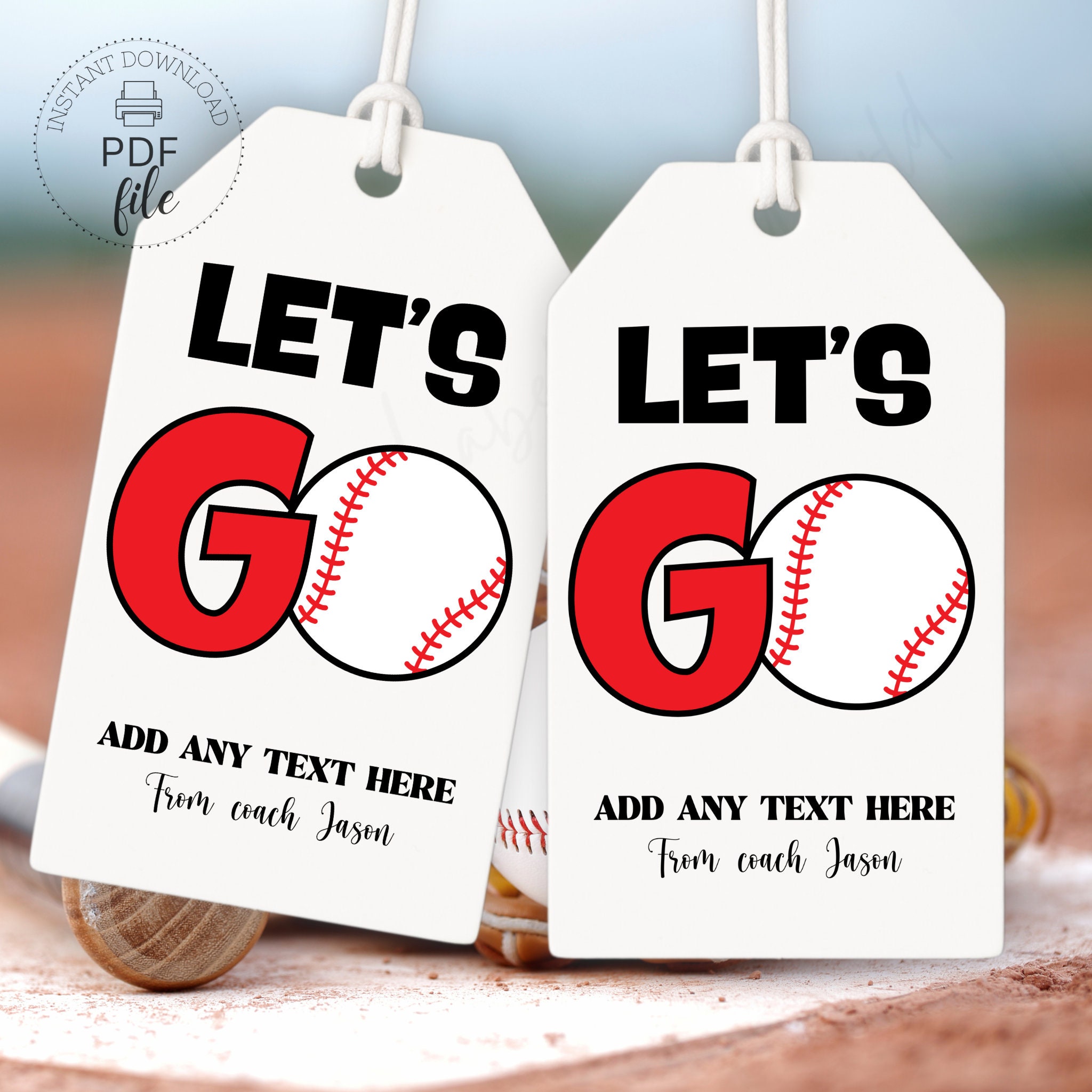 Baseball Team Let's Go Tag Printable Baseball Good Luck Game Day Snacks ...