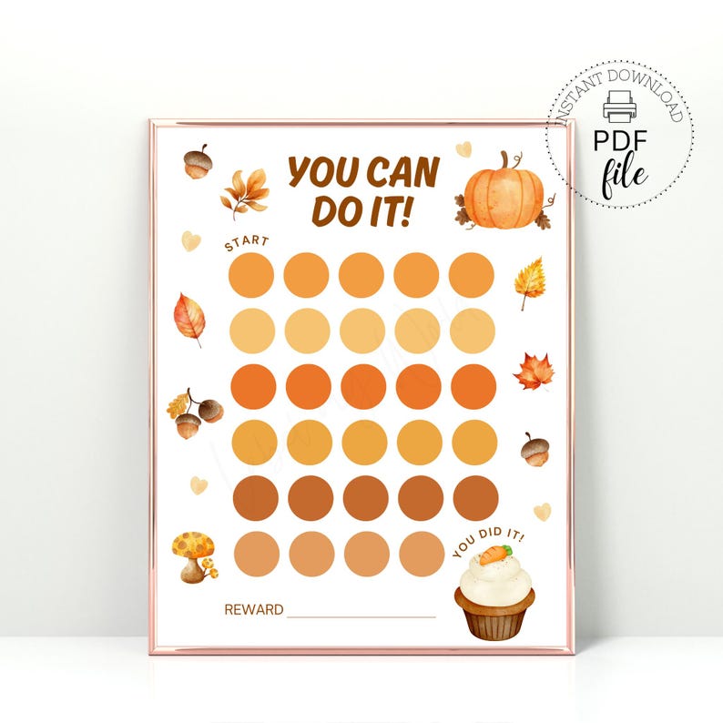 Printable Fall Reward Chart, Autumn Kids Sticker Chart, You Can Do It ...