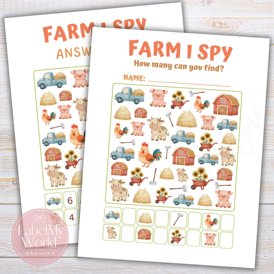 Farm I Spy Game for Little Kids, How Many Can You Find Activity (PDF ...