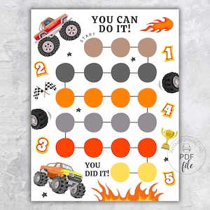 Printable Monster Truck Reward Chart for Kids, Boys Behavior Sticker ...