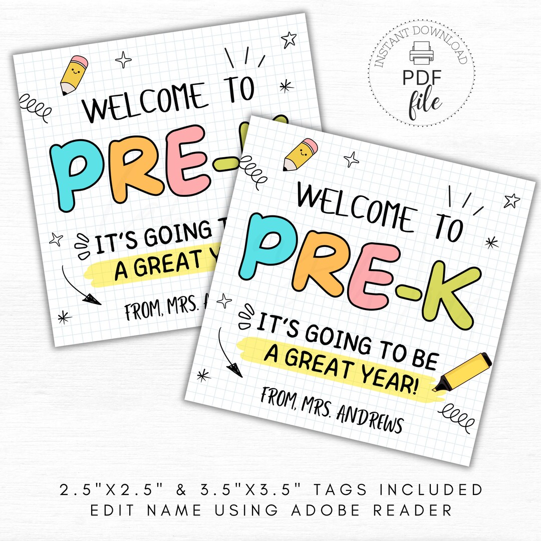 Printable Welcome to Pre-k Gift Tag, Personalized Teacher/classroom ...