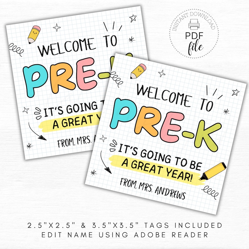 Printable Welcome to Pre-k Gift Tag, Personalized Teacher/classroom ...