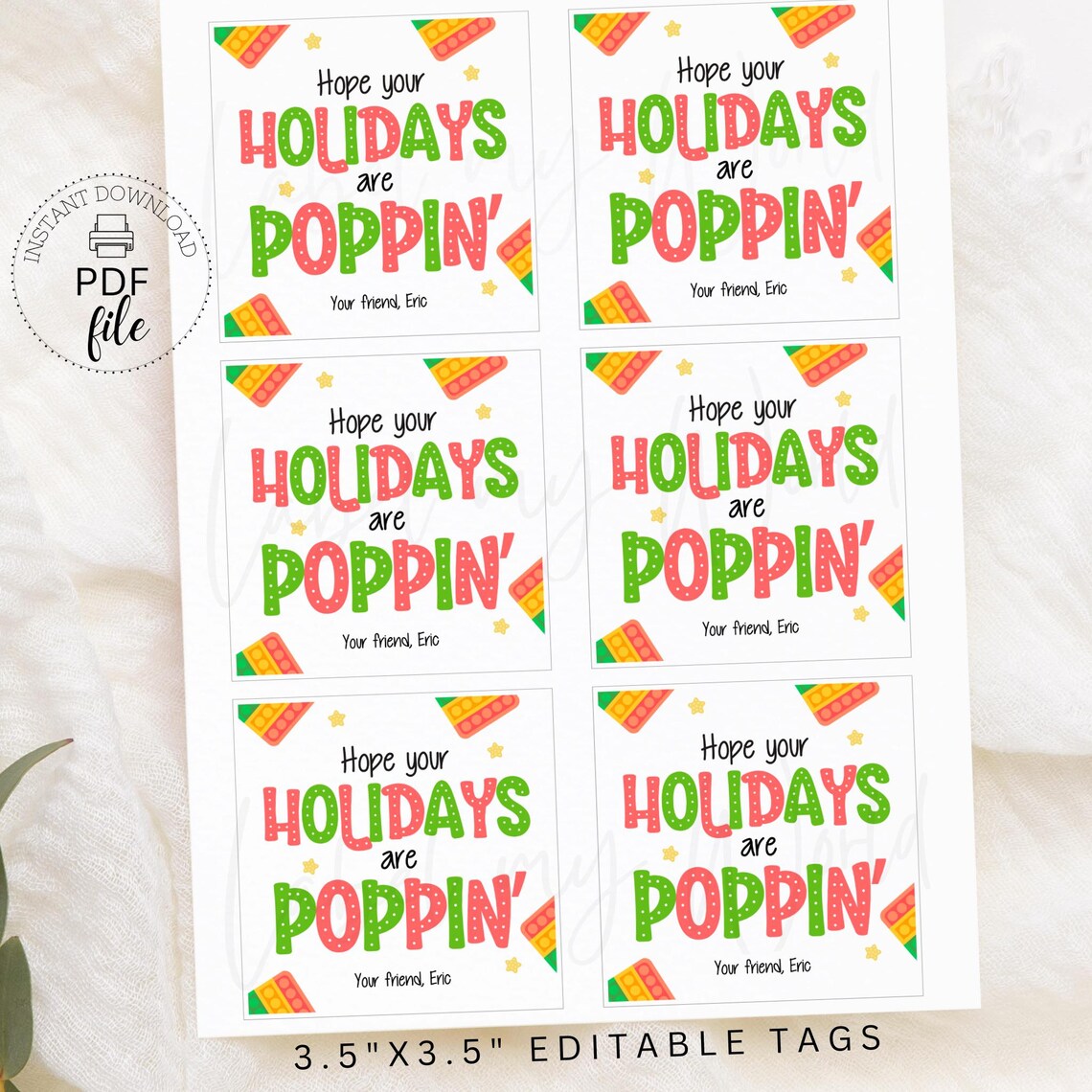 Printable Christmas Party Favor Tag, Hope Your Holidays Are Poppin' Tag ...