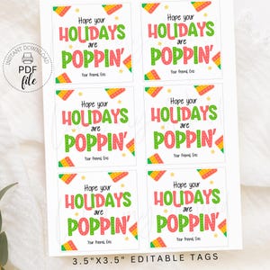 Printable Christmas Party Favor Tag, Hope Your Holidays Are Poppin' Tag ...