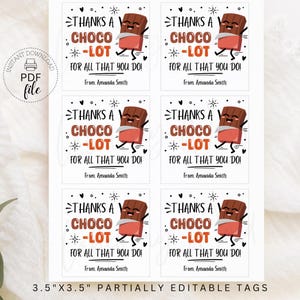Printable Chocolate Gift Tags, Thanks a Choco-lot for All That You Do ...
