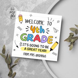 Welcome to Fourth Grade Printable Gift Tag, Personalized Teacher ...