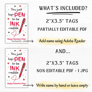 Printable Valentines Pen Gift Tag, Non-candy Personalized You Just Hap ...