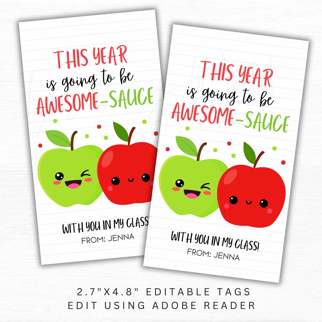 Printable Awesome-sauce School Year Gift Tag, Personalized Classroom ...