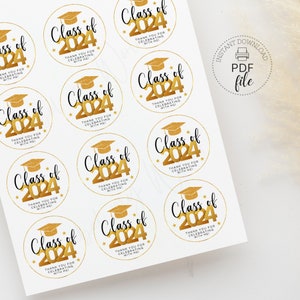 Class of 2024 Grad Party Favor Stickers Printable Thank You Gift Tags ...