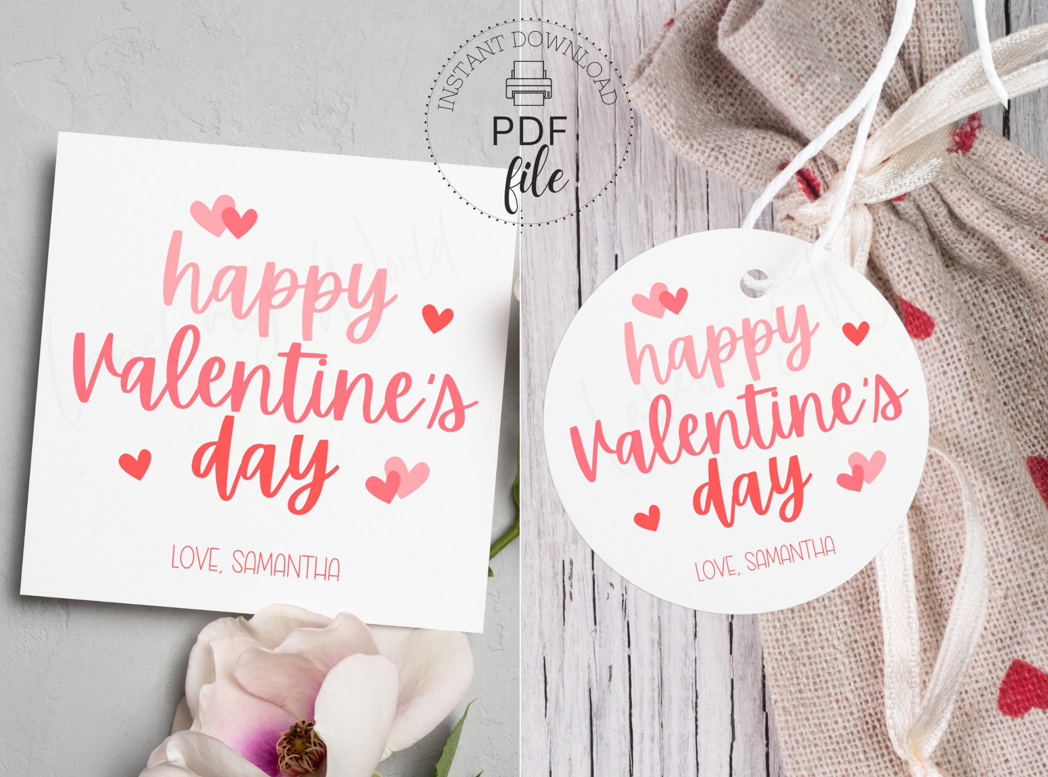 Printable Happy Valentine's Day Tags Personalized 2.5 Round Labels ...