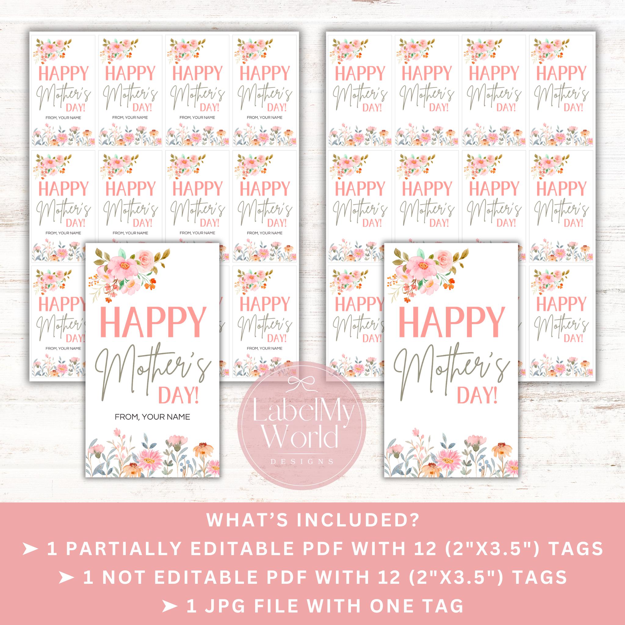 Printable Happy Mother's Day Floral Gift Tag (PDF + JPG Download) - Etsy
