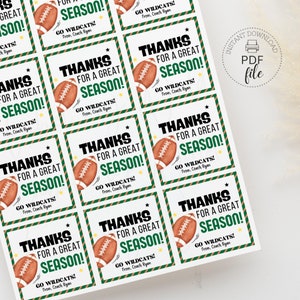 Football End of Season Printable Tags Personalized Congrats/thanks for ...