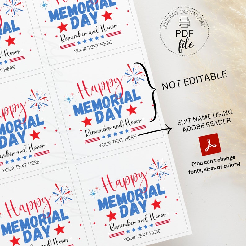 Happy Memorial Day Printable Tag Military Appreciation Favor Tag ...