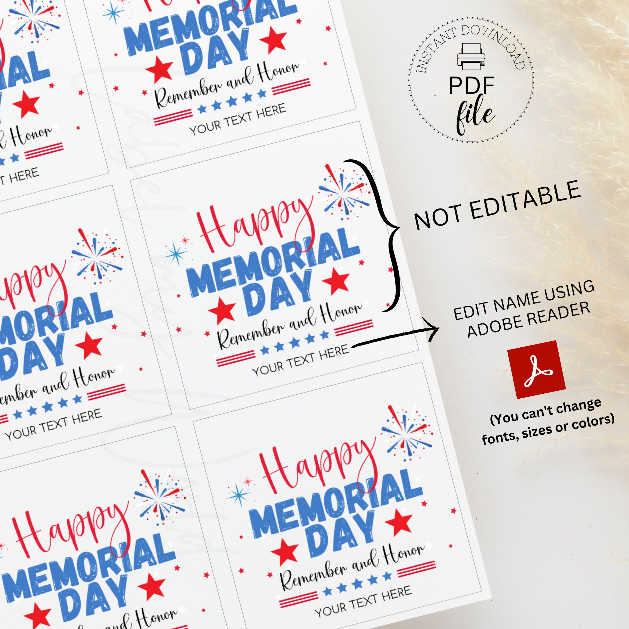 Happy Memorial Day Printable Tag Military Appreciation Favor Tag ...