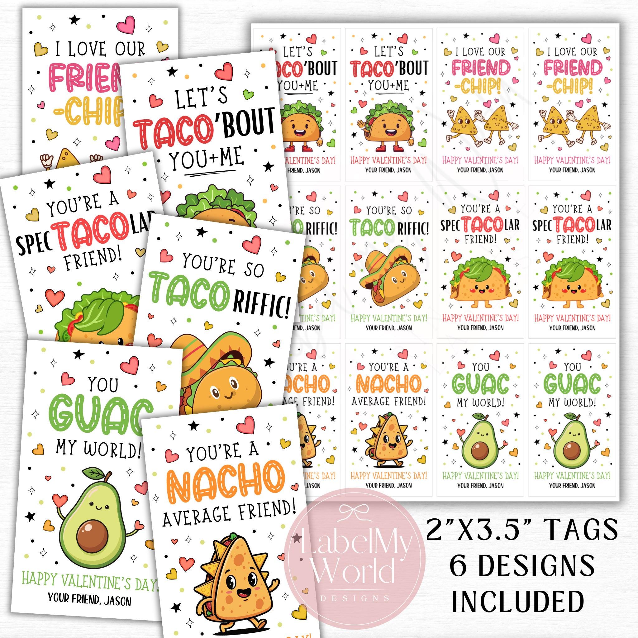 Printable Taco Valentine Cards, Classroom Mexican Food Valentine's Day ...