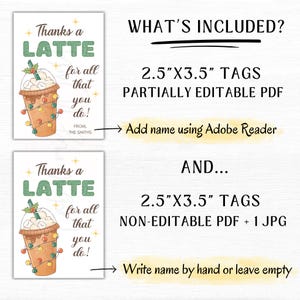 Printable Christmas Coffee Gift Tag, Thanks a Latte for All That You Do ...
