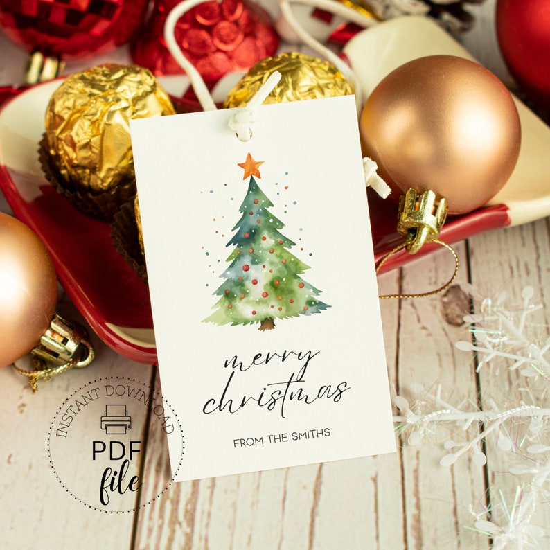Merry Christmas Gift Tag | Printable Christmas Tree Favor Tag ...