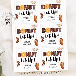 Printable Football Donut Let up Tags, Personalized Football Team Treats ...