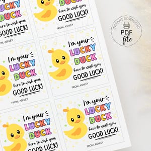 Printable I'm Your Lucky Duck Here to Wish You Good Luck Personalized 2 ...