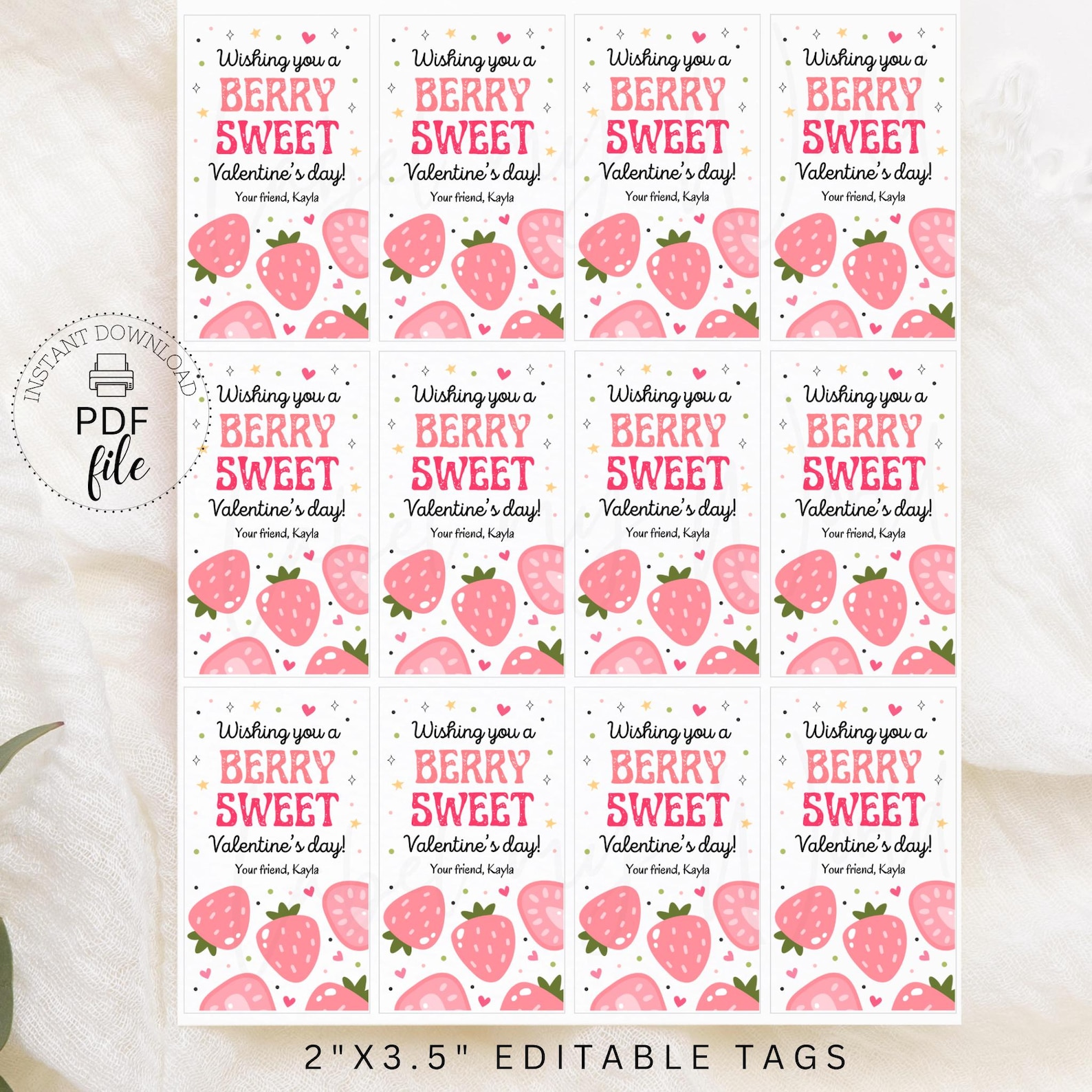 Printable Wishing You a Berry Sweet Valentine's Day Gift Tag ...