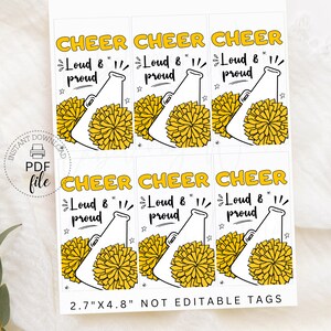 Printable Cheer Loud & Proud Yellow Pompoms Megaphone Gift Tags (PDF ...