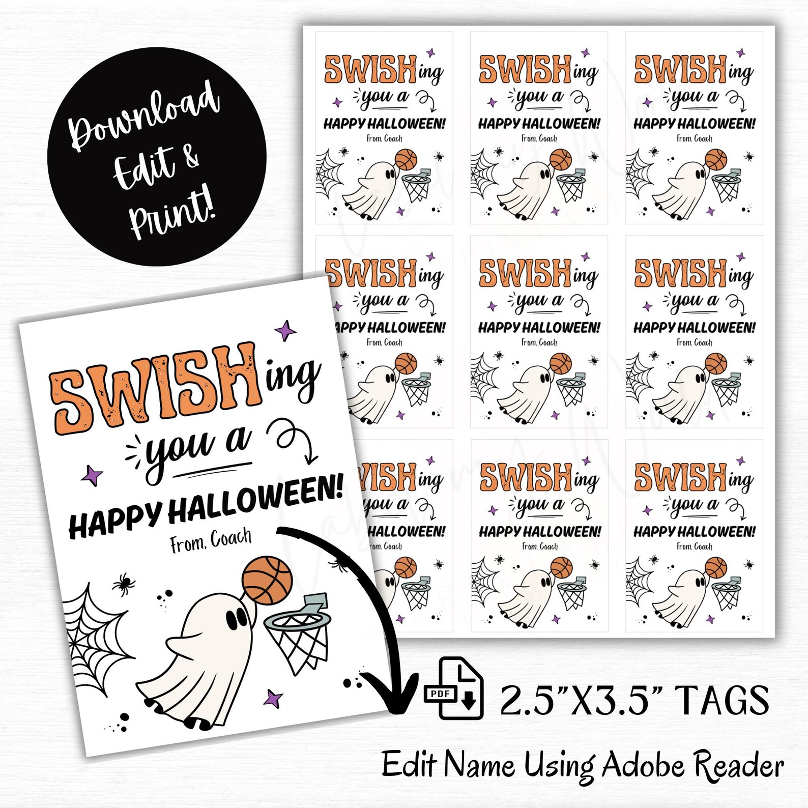 Swish-ing You a Happy Halloween Gift Tag, Basketball Team Game Day ...