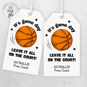 Printable Basketball Game Day Tags, Personalized Basketball Team Good ...