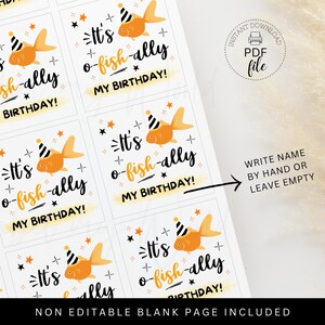 Printable Birthday Goldfish Gift Tags, Personalized It's O Fish Ally My ...
