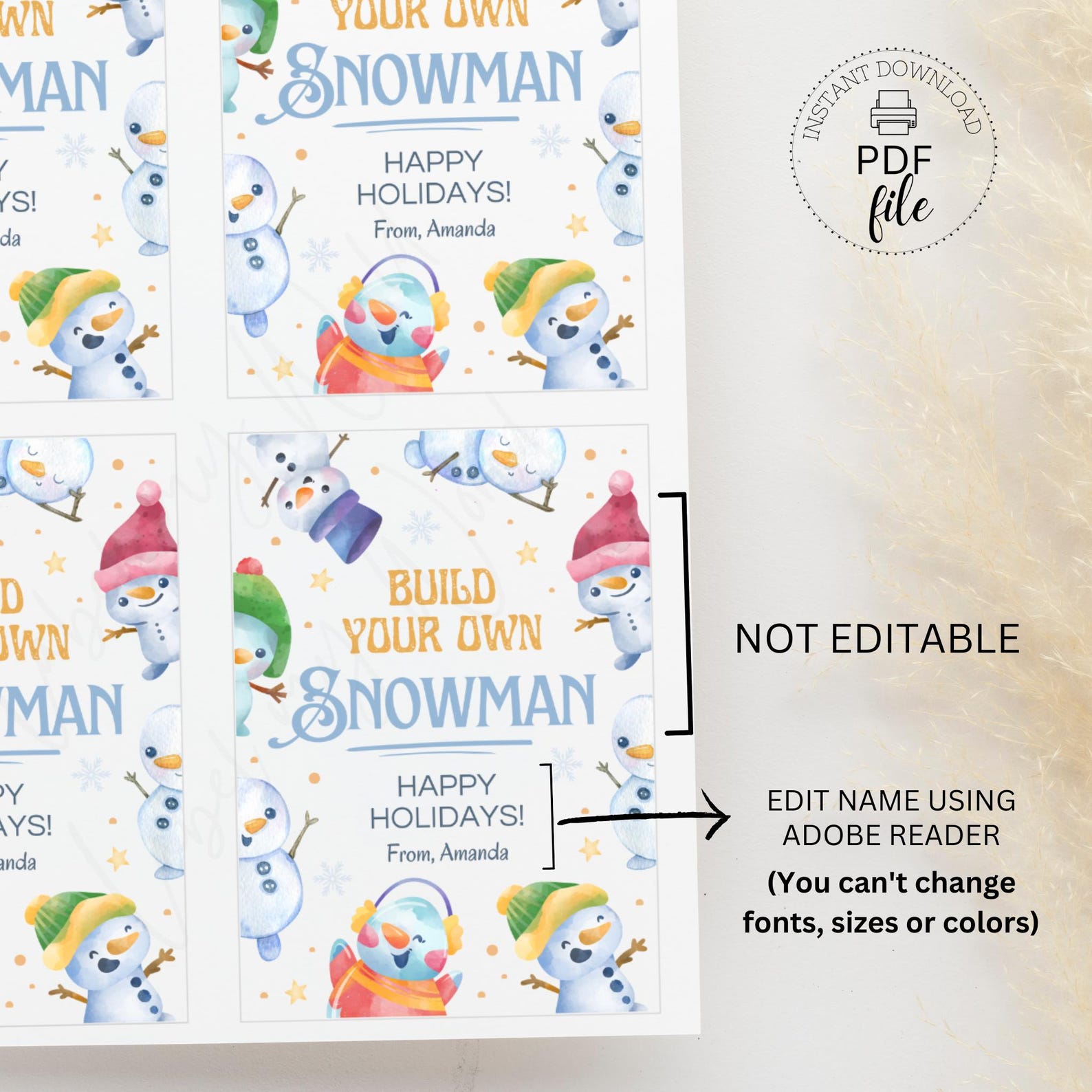 Printable Build Your Own Snowman Tag, Personalized Winter School ...